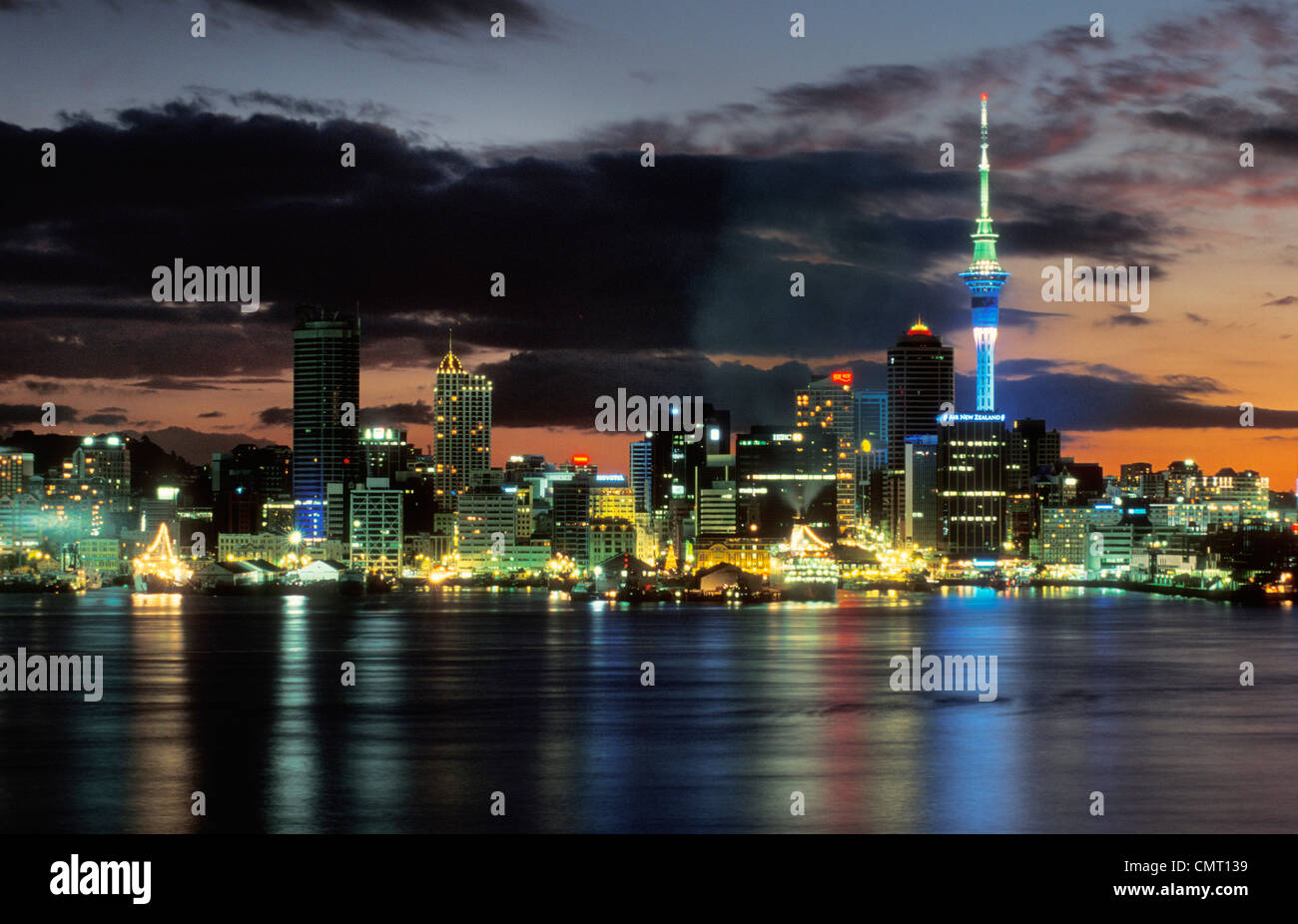Auckland Harbour and skyline at sunset North Island New Zealand Stock ...