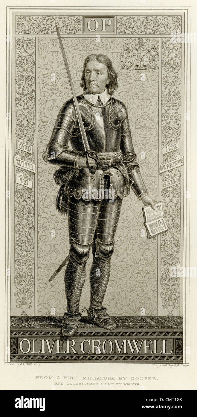 Portrait of Oliver Cromwell from a miniature by Cooper and contemporary ...