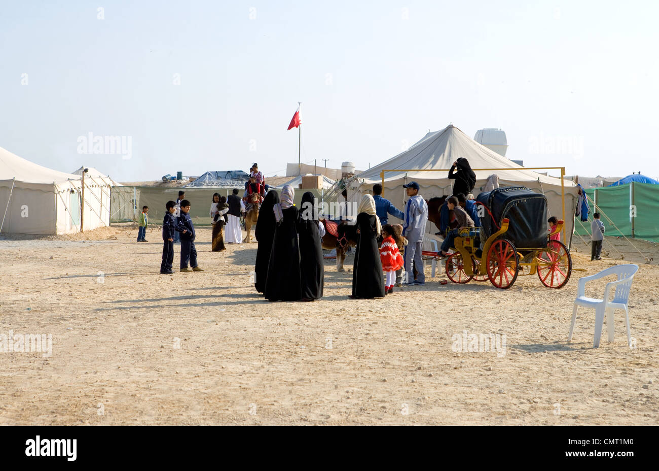 Bahrain, Sakir, camping of local people in the desertic area Stock ...
