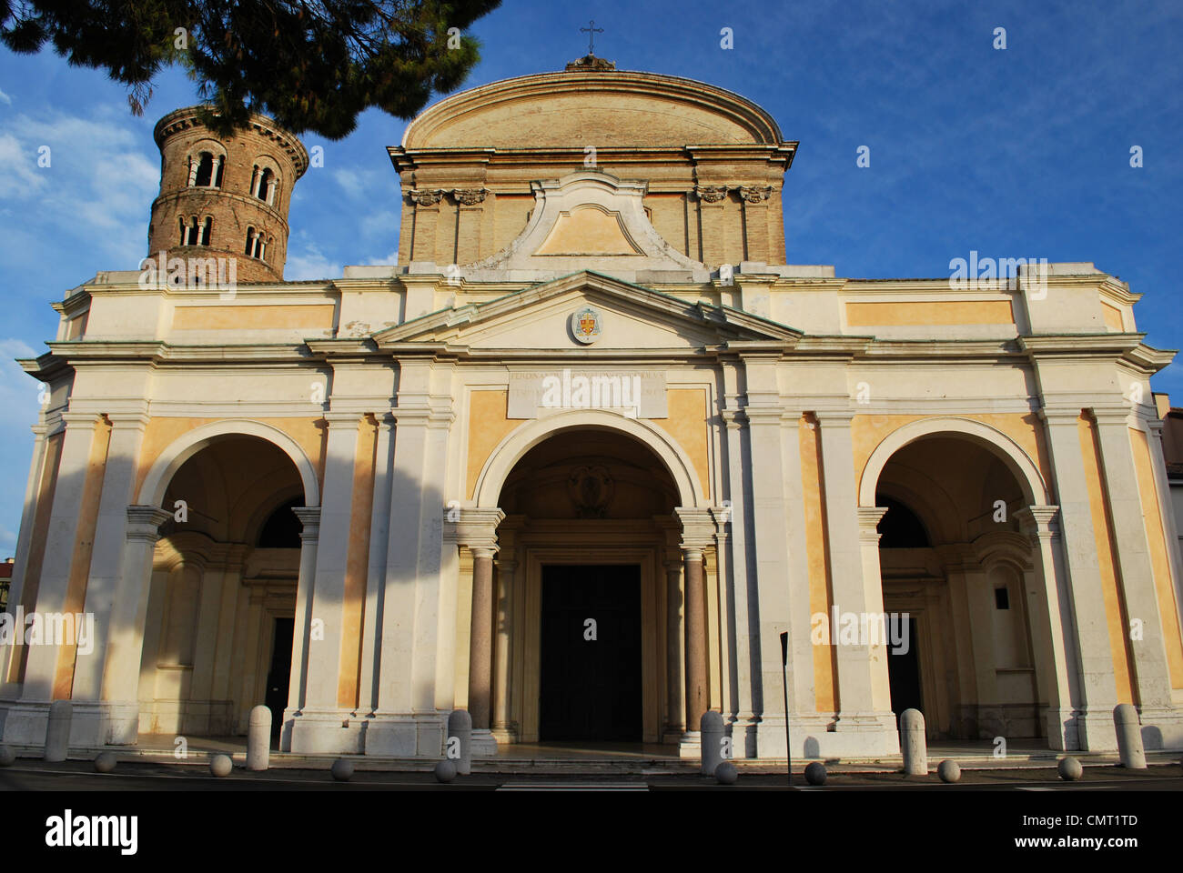 Cathedral church facade and round tower, Ravenna, Emilia Romagna, Italy ...