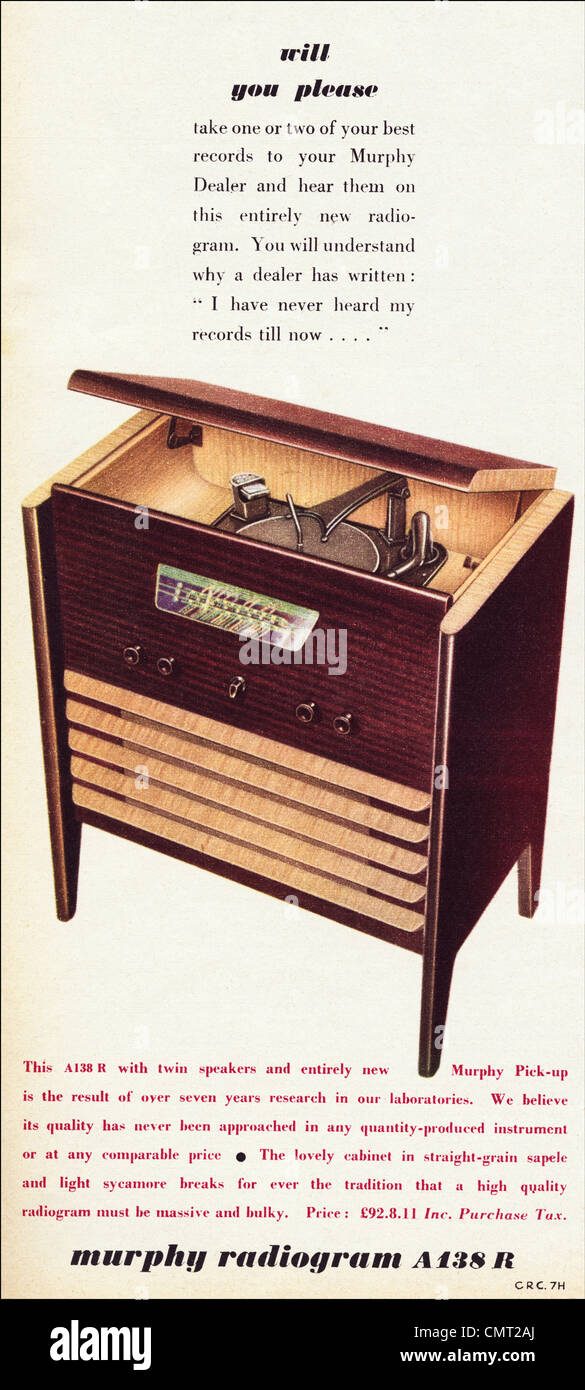 MURPHY RADIOGRAM A138 R advert Original advertisement from 1940s period ...