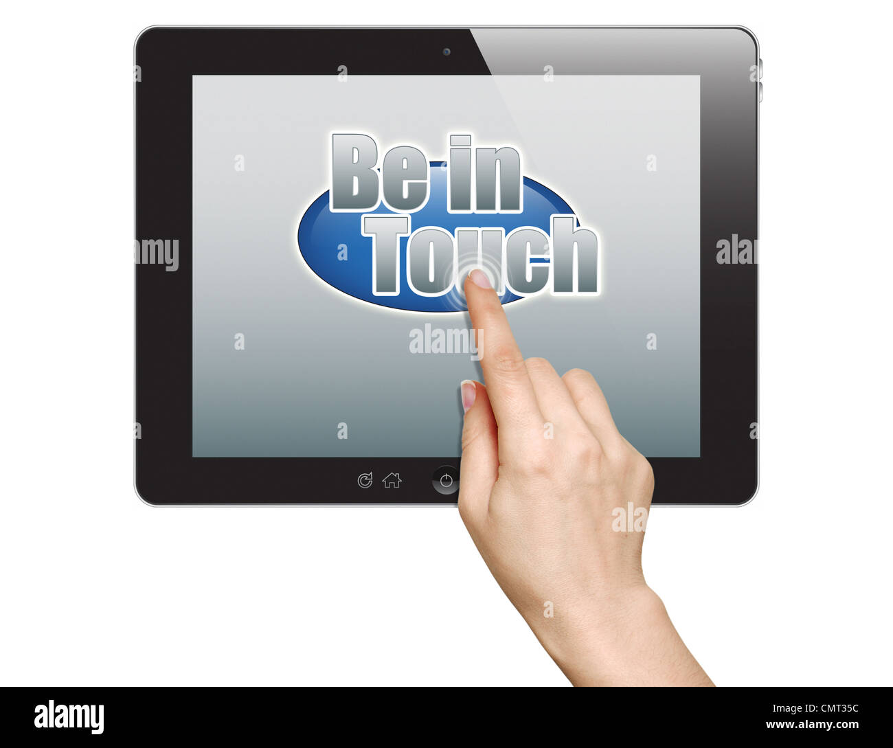 Female hands are pointing on touch screen device Stock Photo - Alamy