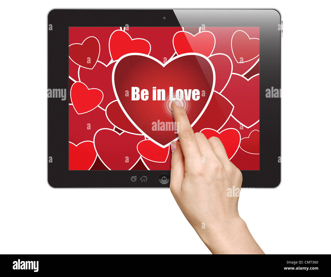 Female hands are pointing on touch screen device Stock Photo - Alamy