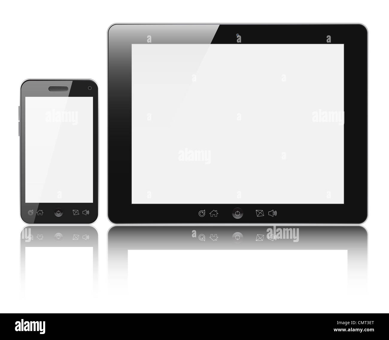 Modern digital tablet PC with mobile smartphone isolated on white ...
