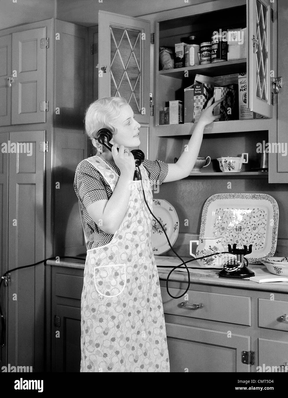 Retro Housewife Telephone Woman Vintage High Resolution Stock ...