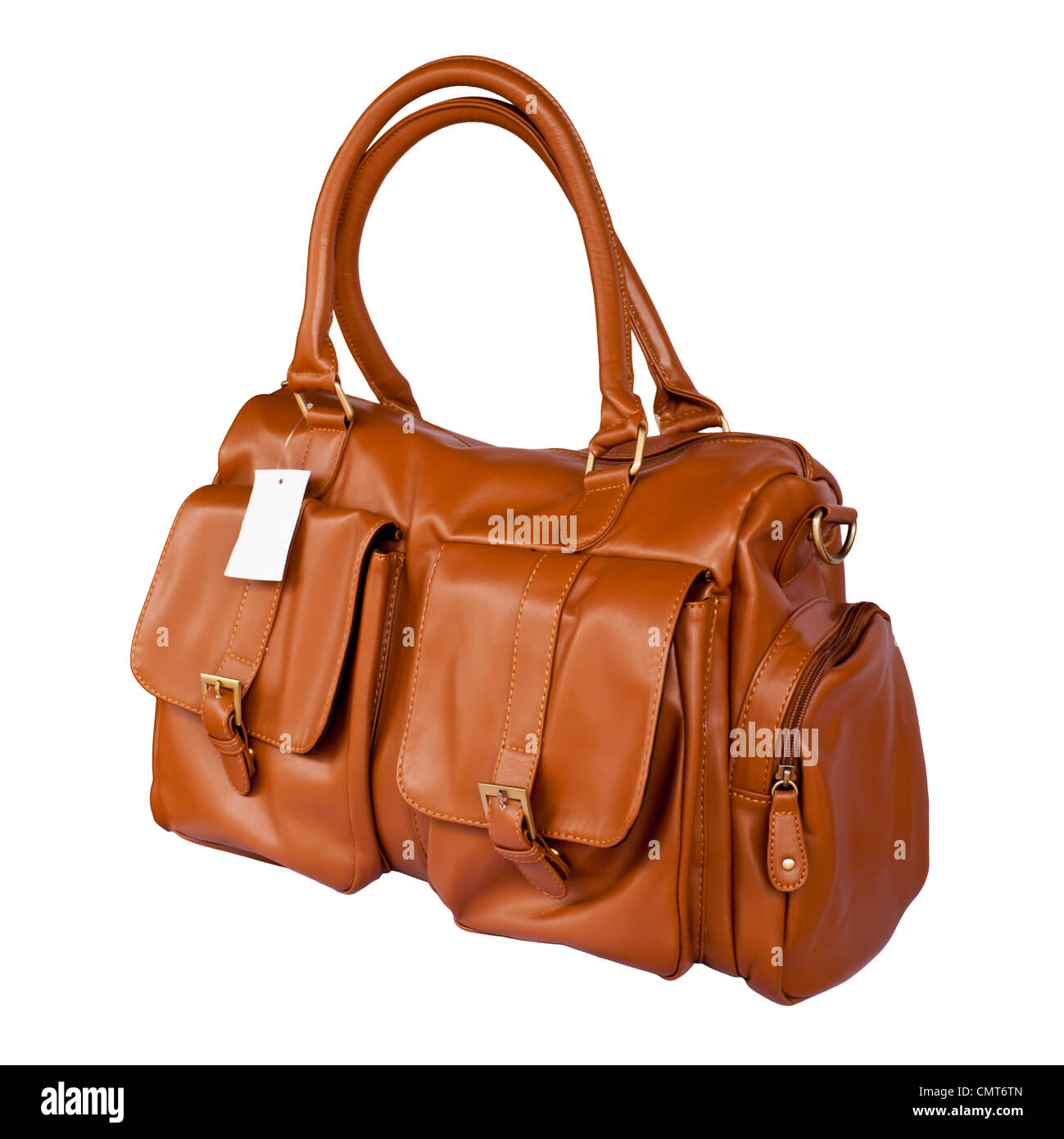 Brown leather handbag on isolated background Stock Photo - Alamy