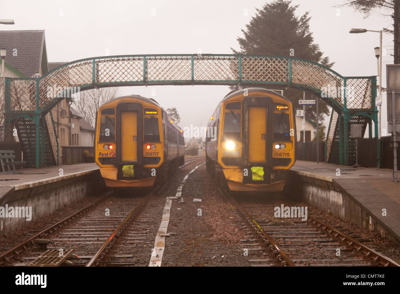 Trains at Strathcarron station in Wester Ross in the Scottish highlands ...
