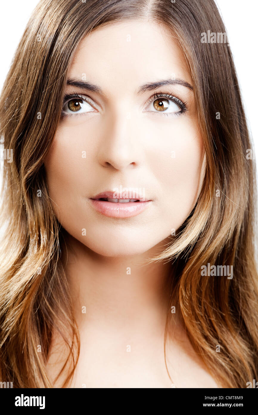 Portrait of a beautiful and fresh woman, isolated on white Stock Photo ...