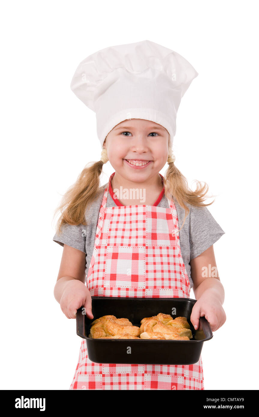 girl in chef's hat with baking isolated on white background Stock Photo ...