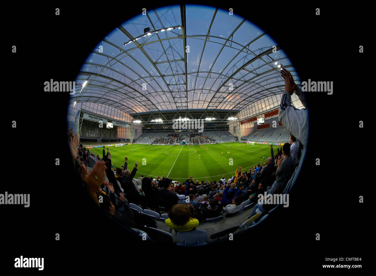 Football game, Forsyth Barr Stadium, Dunedin, South Island, New Zealand ...