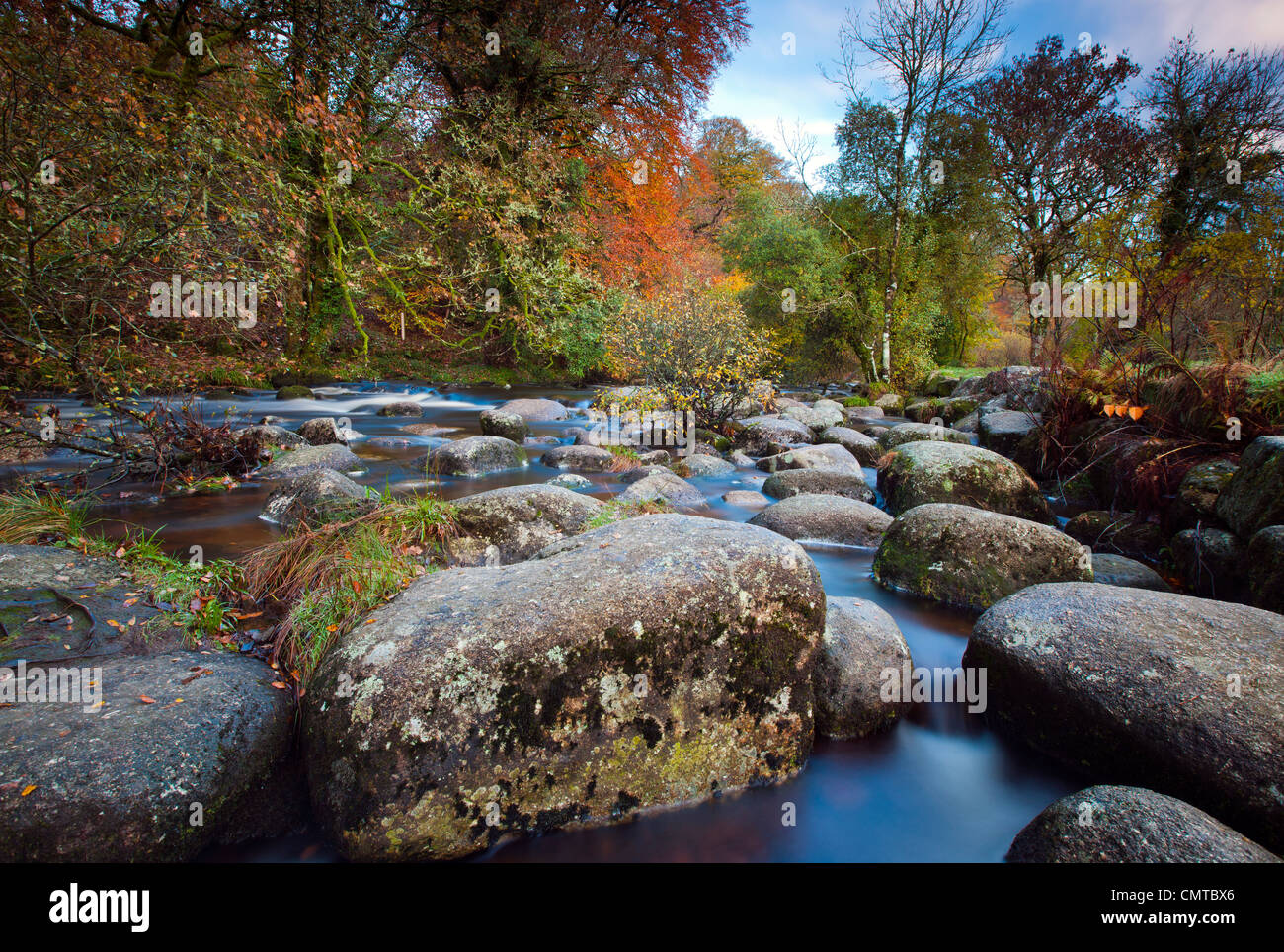 River Dart in autumn, Dartmoor National Park, Devon, South West England ...