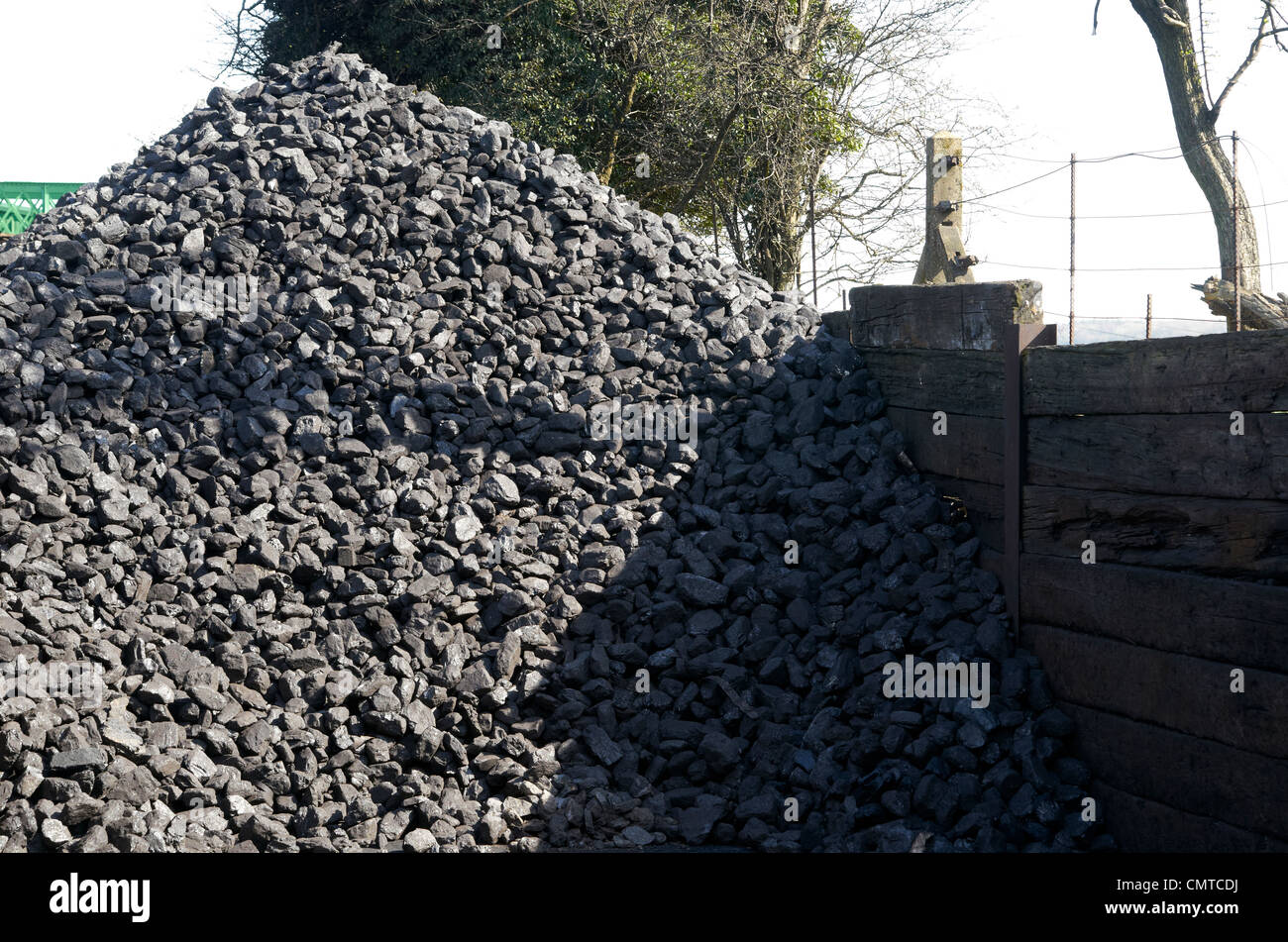 Coal in a large stack ready for use in a steam locomotive Stock Photo ...