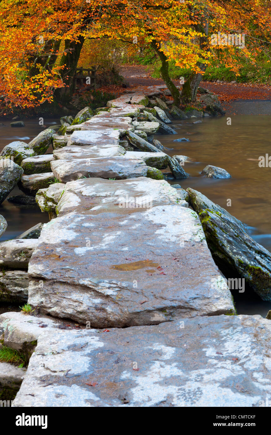The Tarr Steps are a prehistoric clapper bridge across the River Barle ...