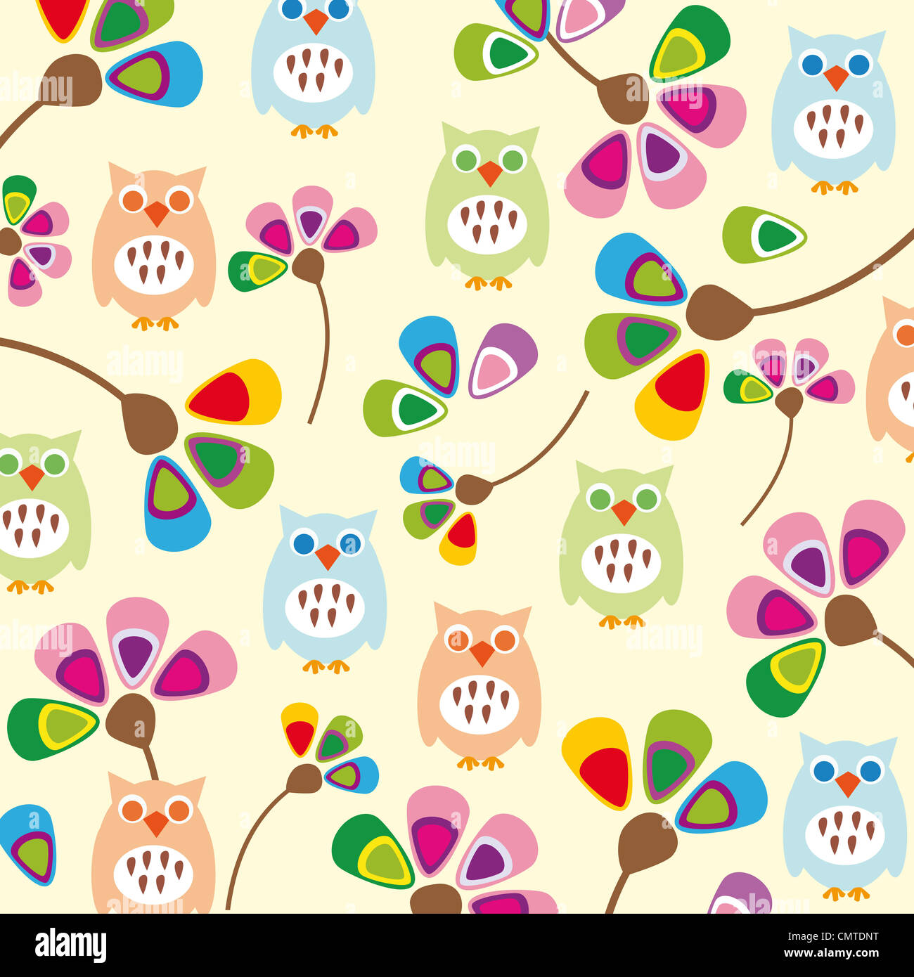Cute kids background with flowers and owls Stock Photo - Alamy