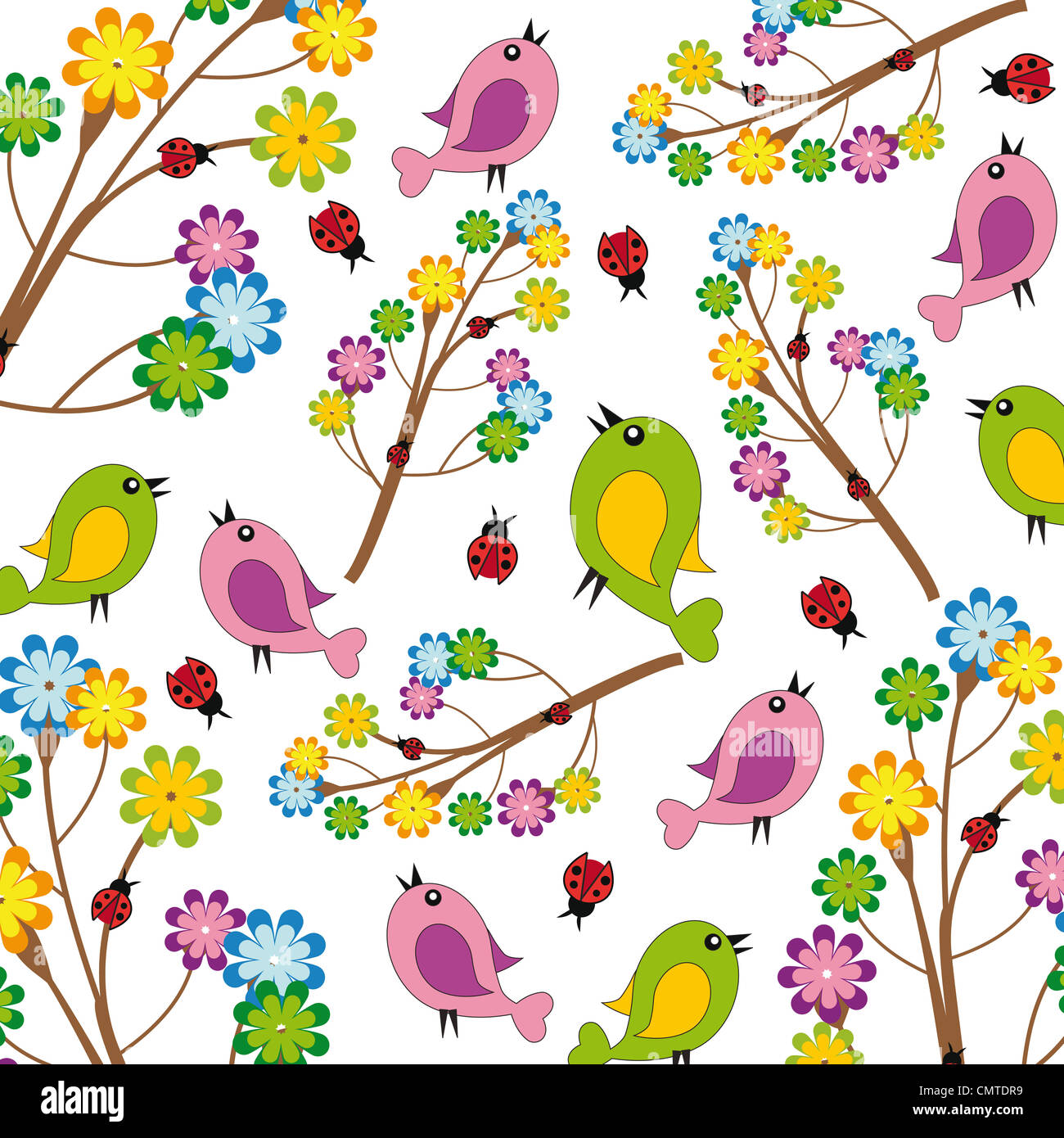 Cute kids background with flowers and birds Stock Photo - Alamy