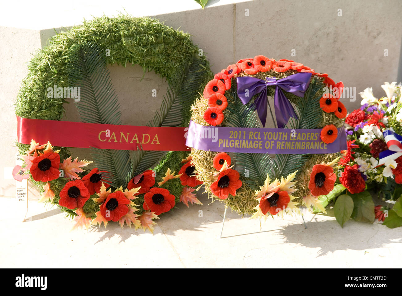 Wreaths at Commonwealth War Graves Commision Canadian Cemetery at Beny ...