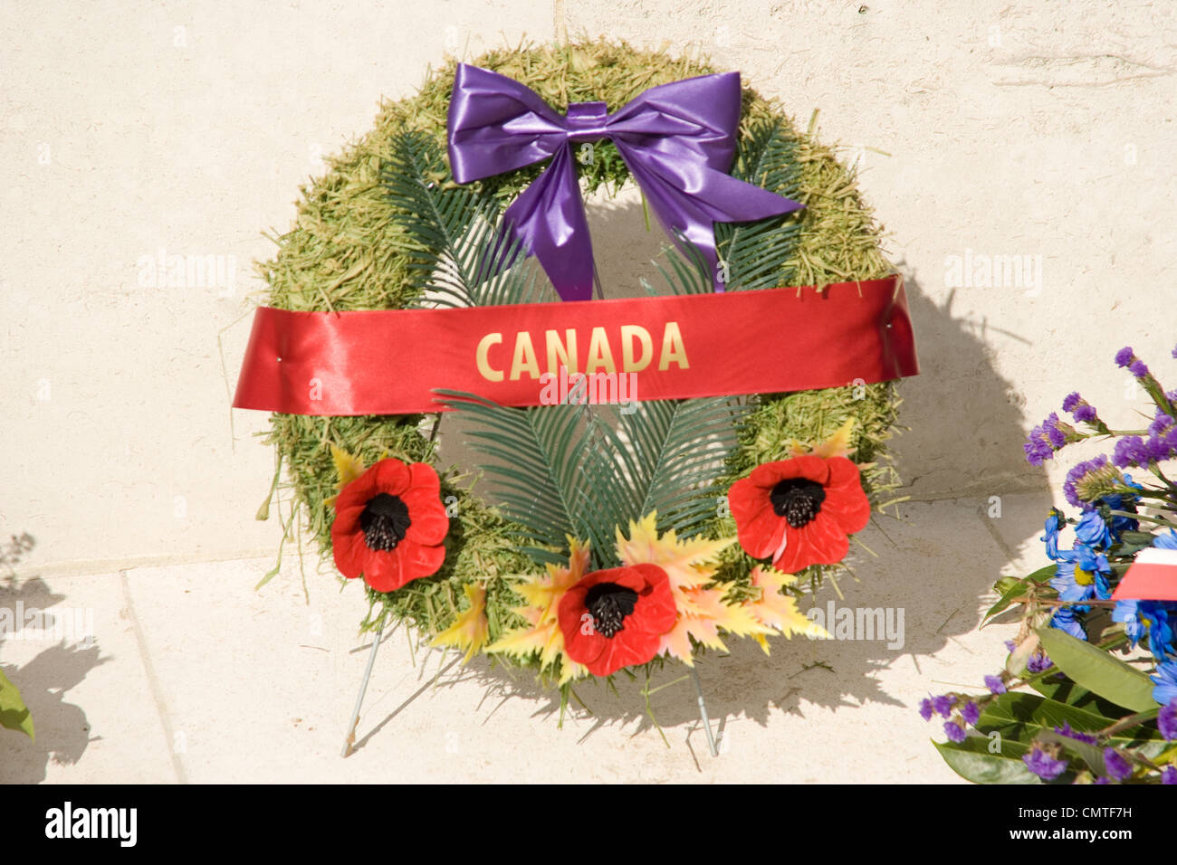 Wreaths at Commonwealth War Graves Commision Canadian Cemetery at Beny ...