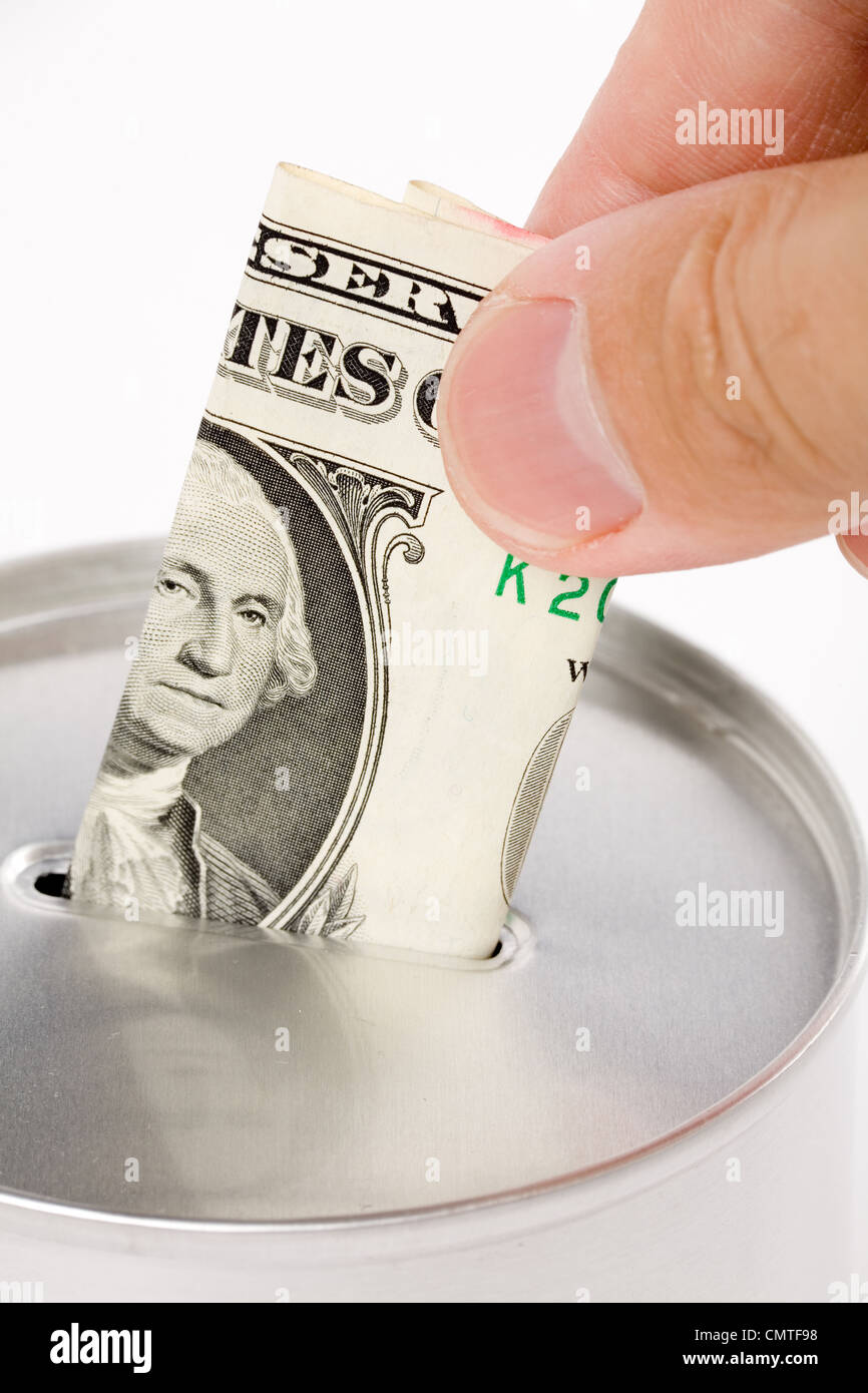 Coin donation tin box hi-res stock photography and images - Alamy