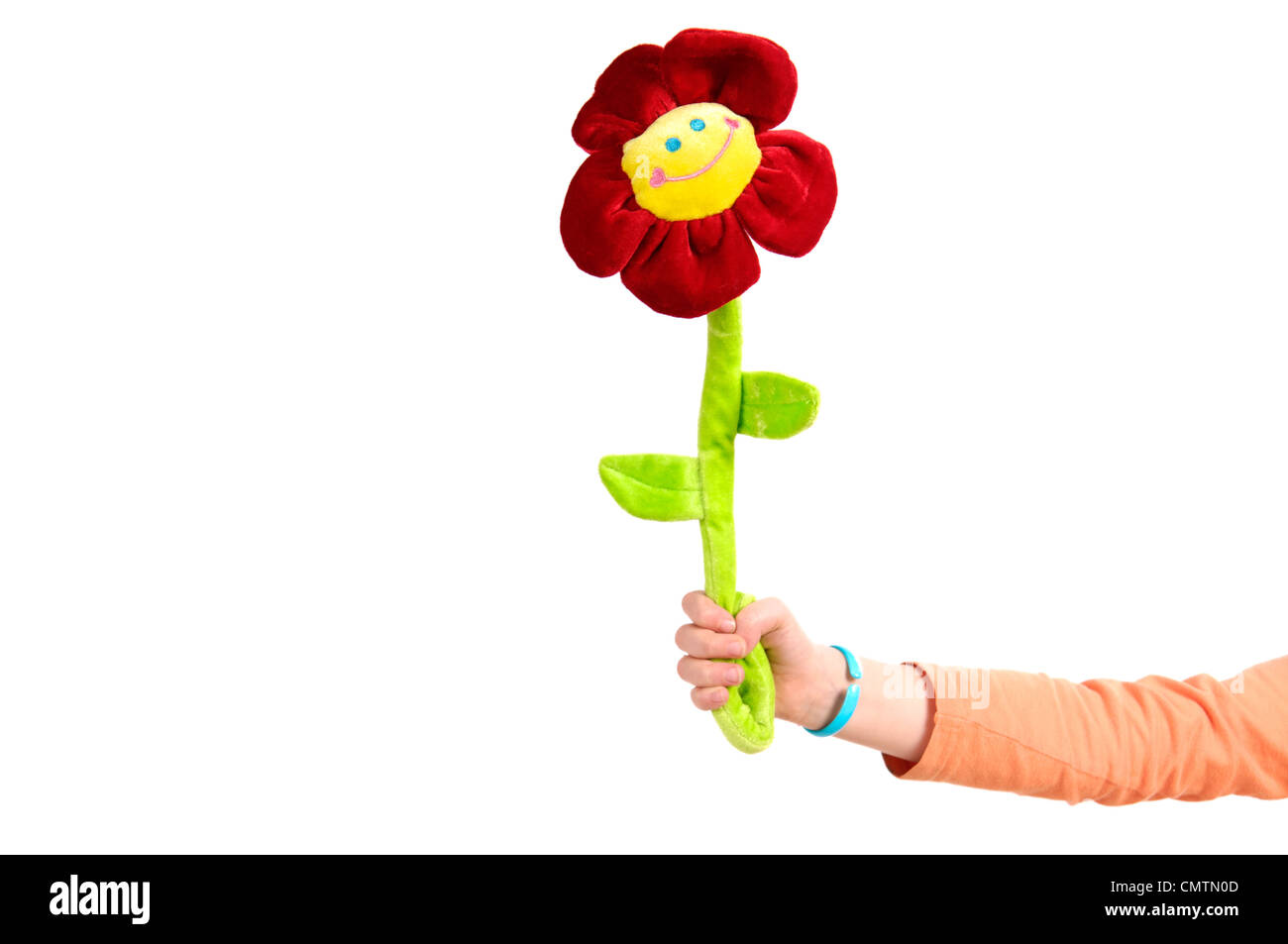 Girl with the funny flower isolated on the white background Stock Photo ...
