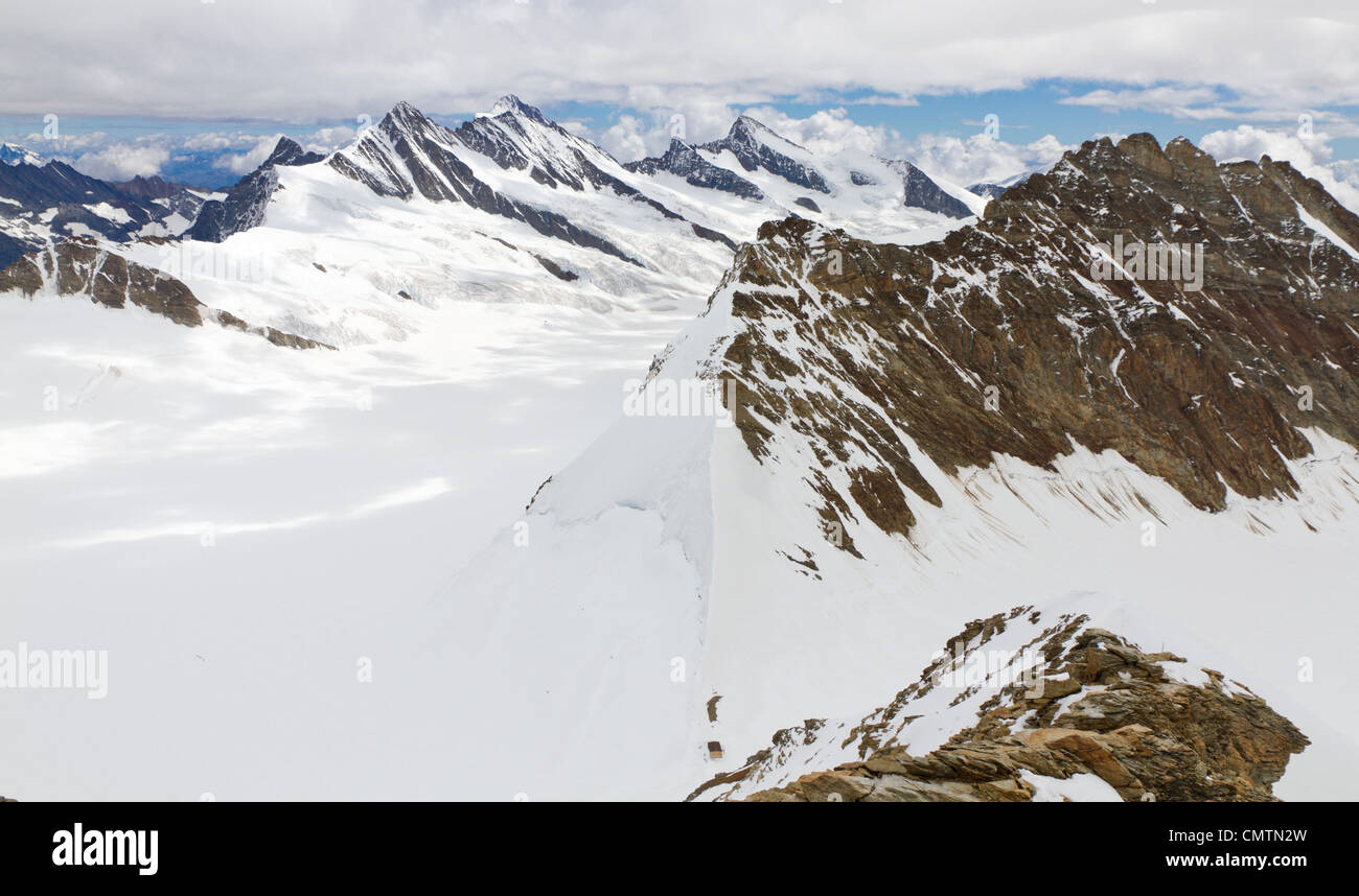 Aerial view of alpine mountain panorama mountain range seen from top of ...
