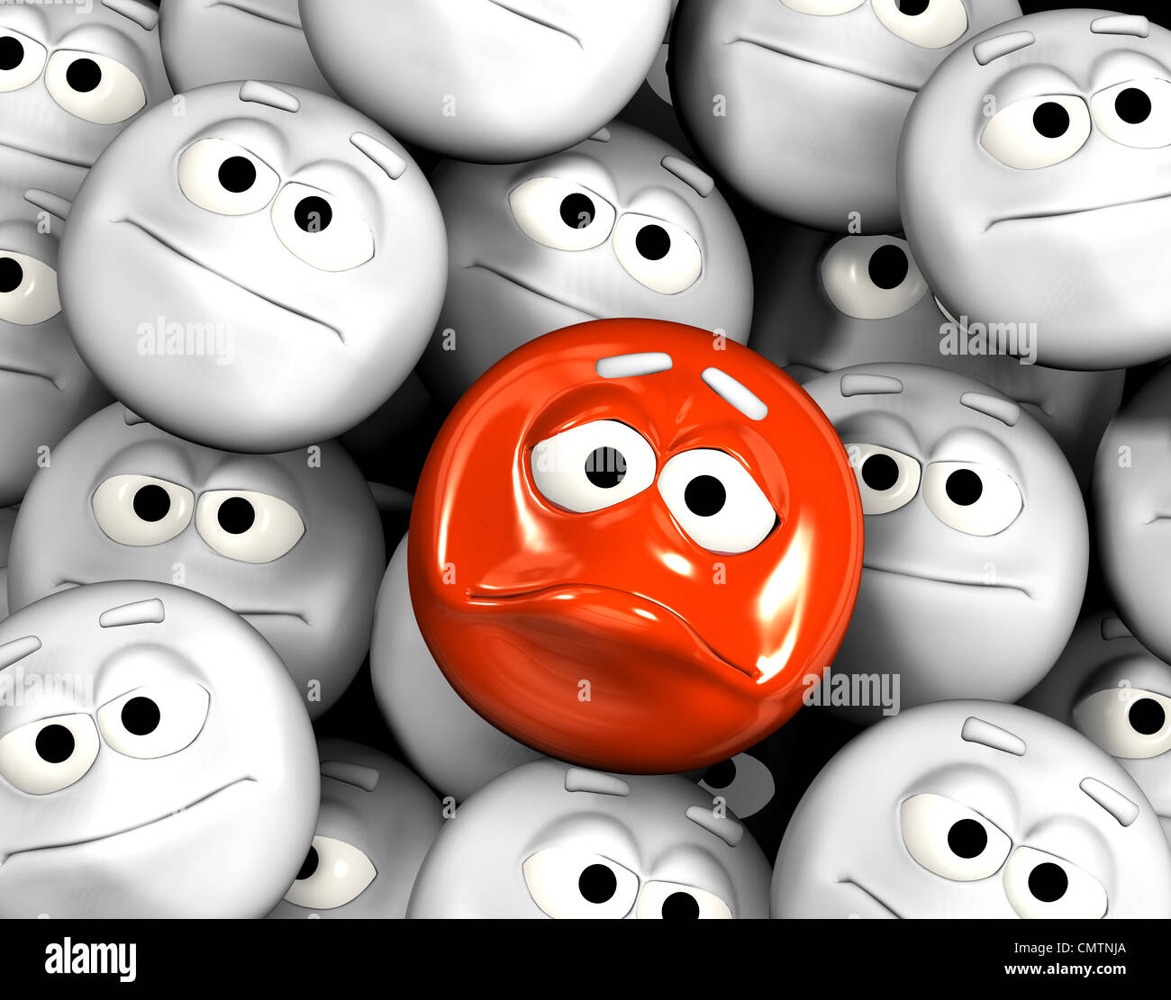 Angry emoticon face among other grey, neutral, indifferent faces Stock ...