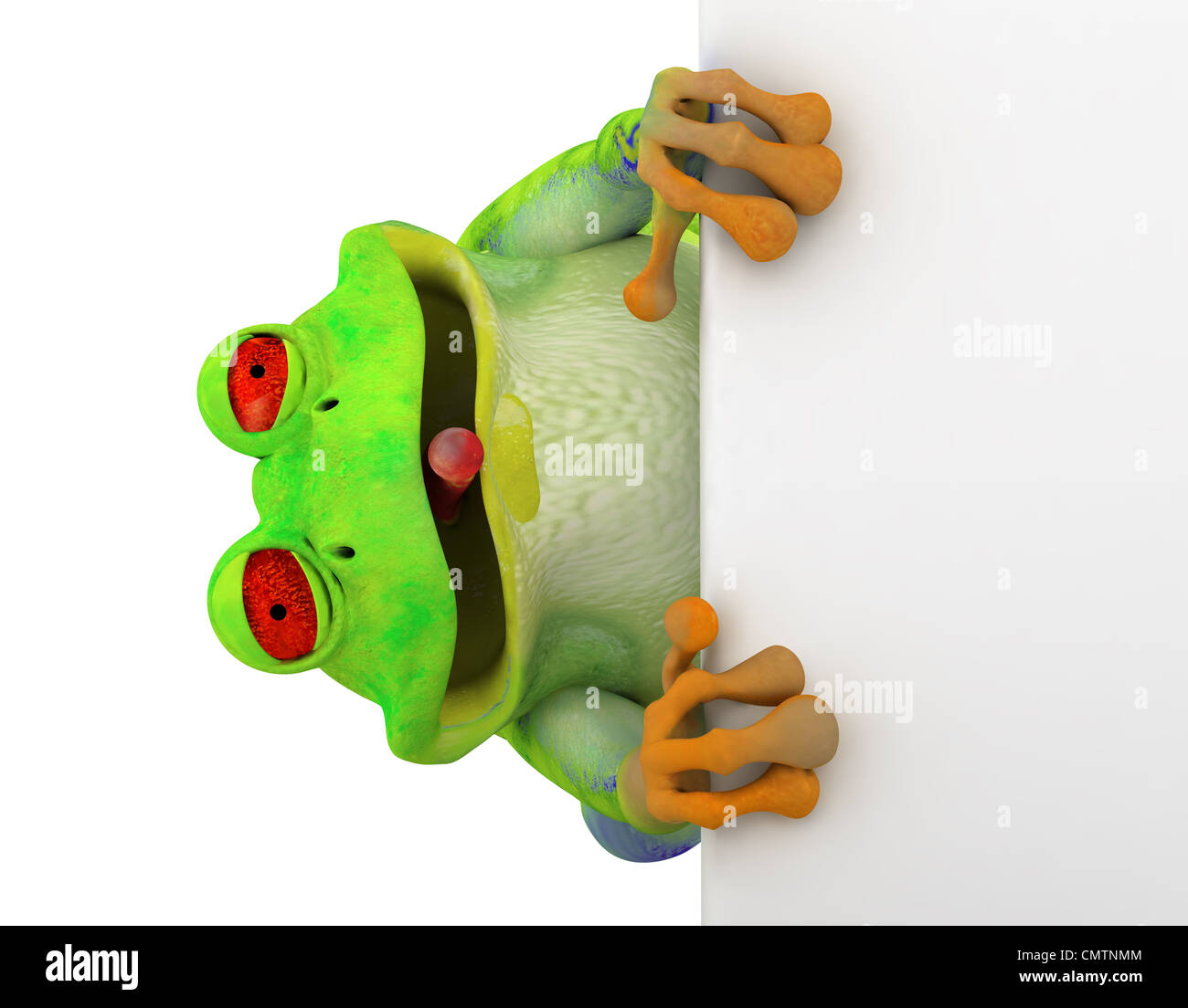 Happy smiling toon frog saying hi and holding a white card, banner from ...