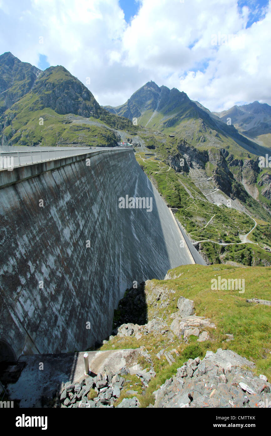 Side of Grande Dixence dam by cloudy but sunny weather, Switzerland ...