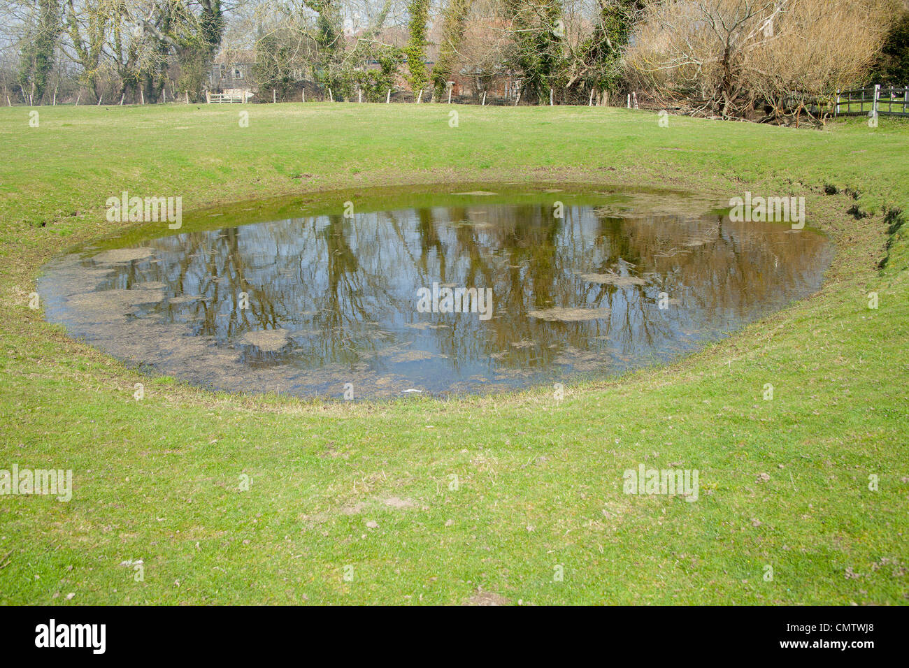 Crater in field caused by a bomb during World War Two, over the years ...