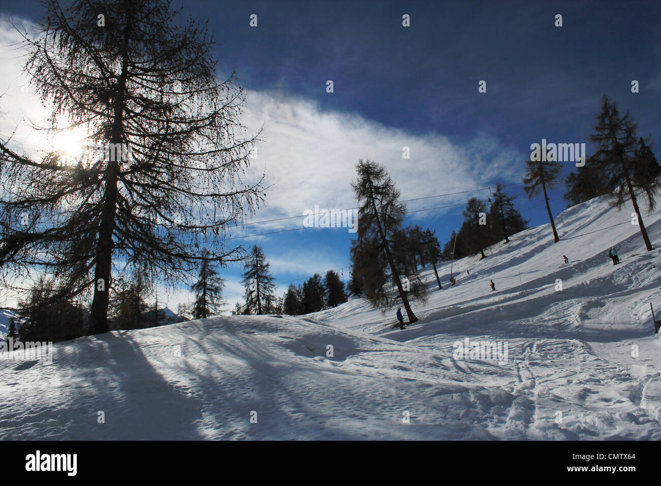 Winter snowy landscape in the Alps with fir trees and their shadows by ...