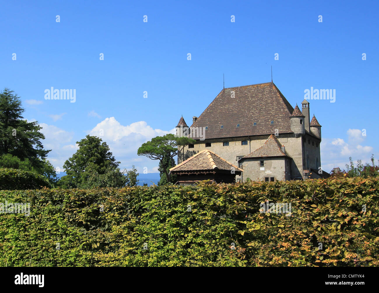 Famous old castle in Yvoire, Haute-Savoie, France. It is situated in ...