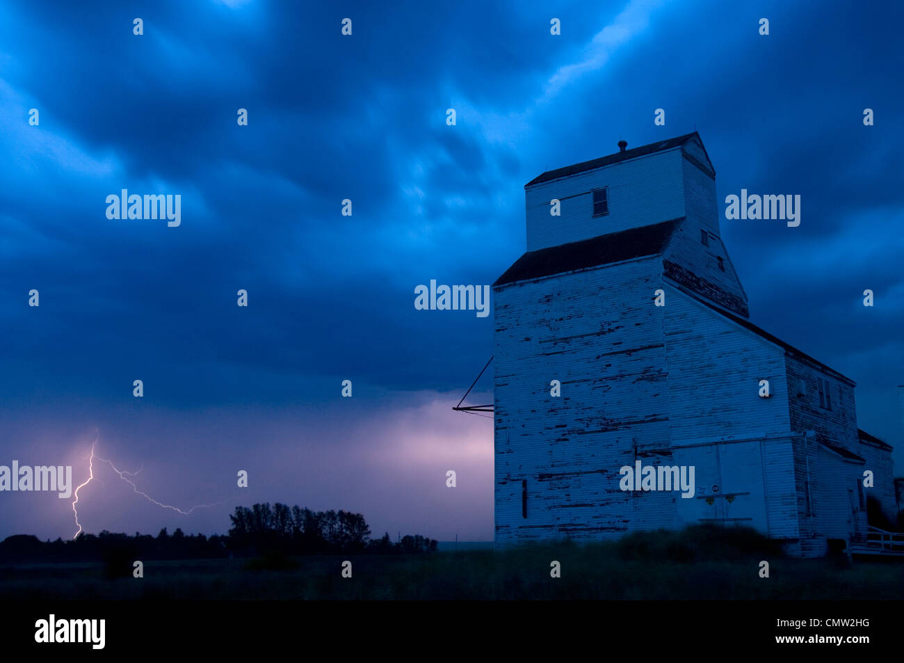 Lightning Storm Behind Grain Elevator on the Prairies, Val Marie ...