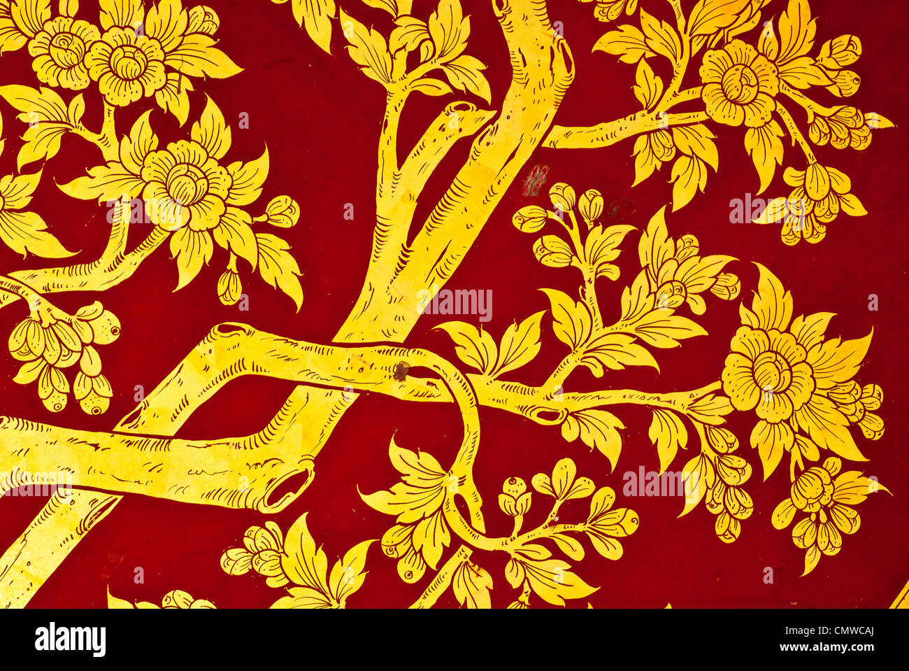 Vintage traditional Thai style art painting on temple for background ...