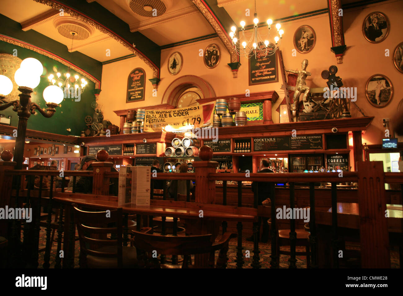 Inside view of a public house, known as pub, for drinking and ...