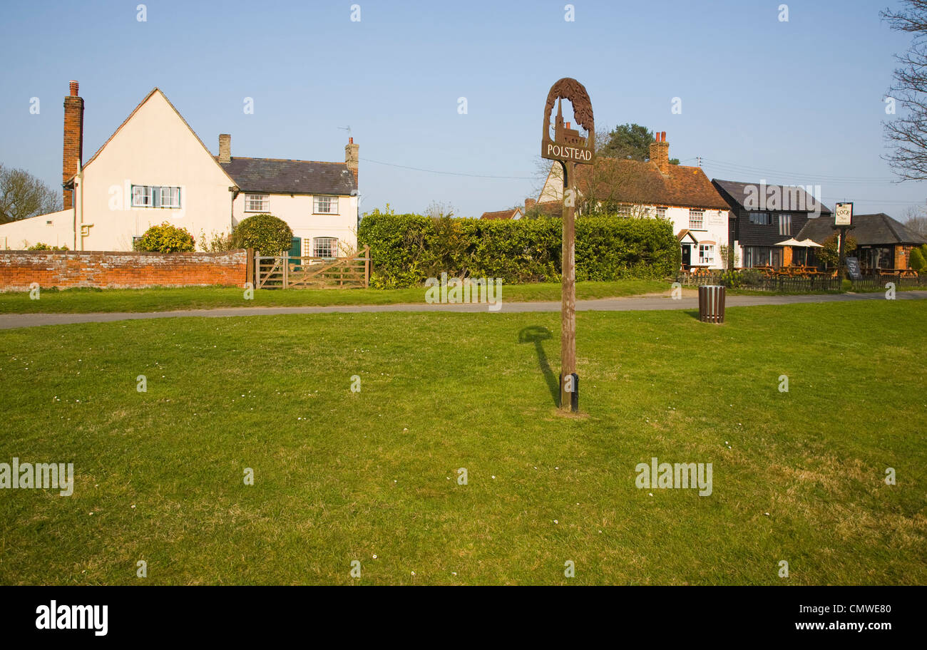 Polstead village sign and green Suffolk England Stock Photo - Alamy