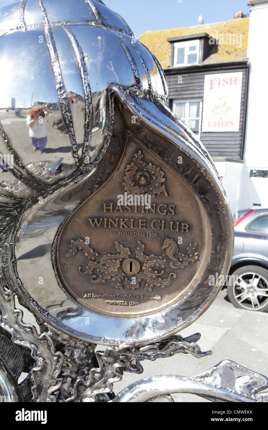 Hastings Winkle Club Statue Inscription, East Sussex, England Stock ...