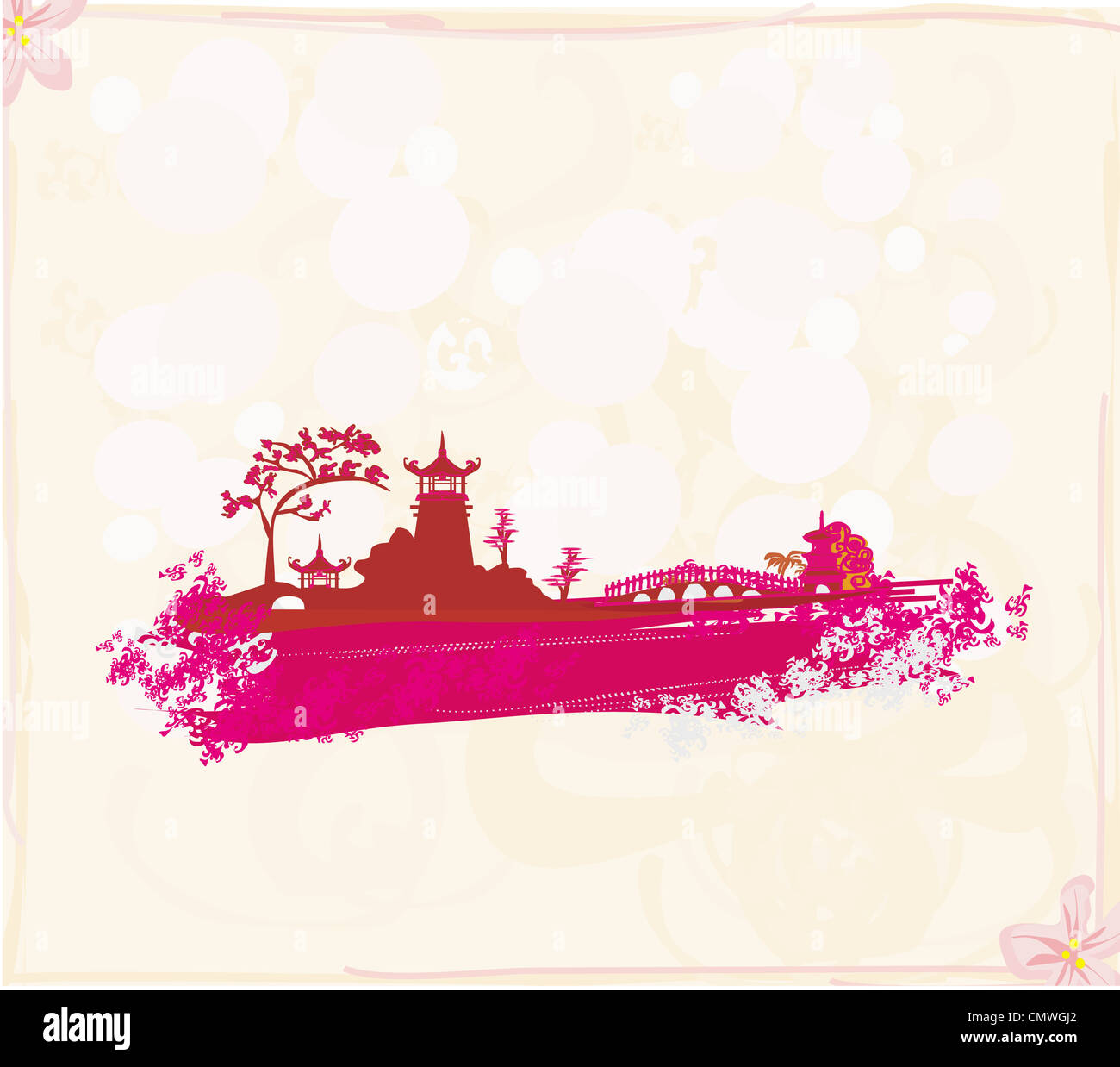 old paper with Asian Landscape Stock Photo - Alamy