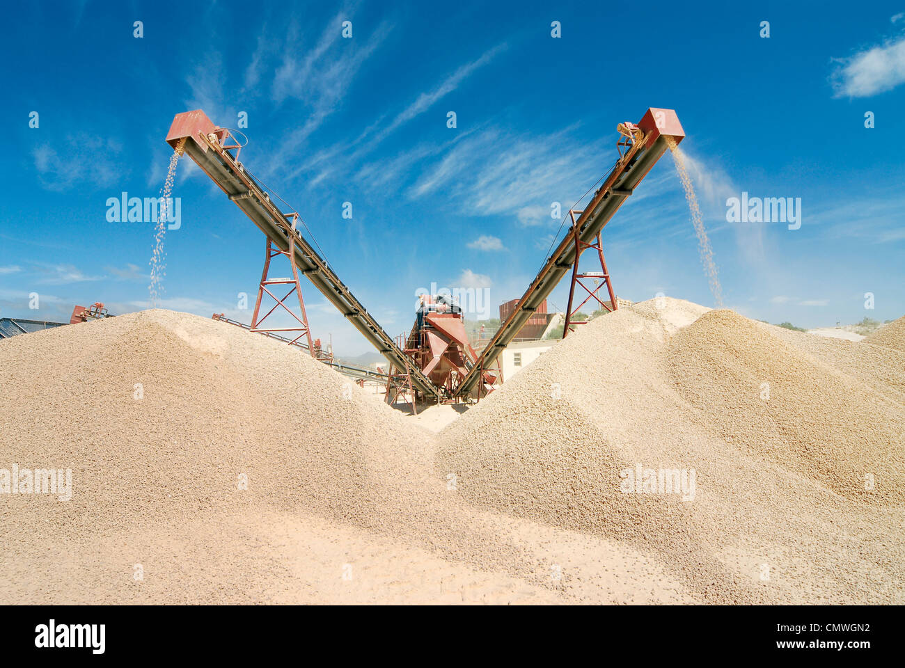Conveyors moving sand at a quarry near Bredasdorp, South Africa Stock ...
