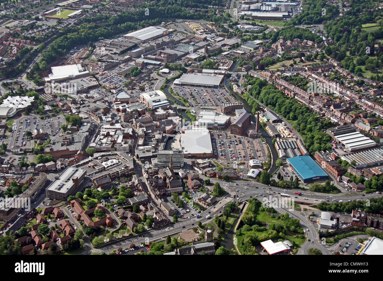 aerial view of Kidderminster town centre skyline from the North looking ...