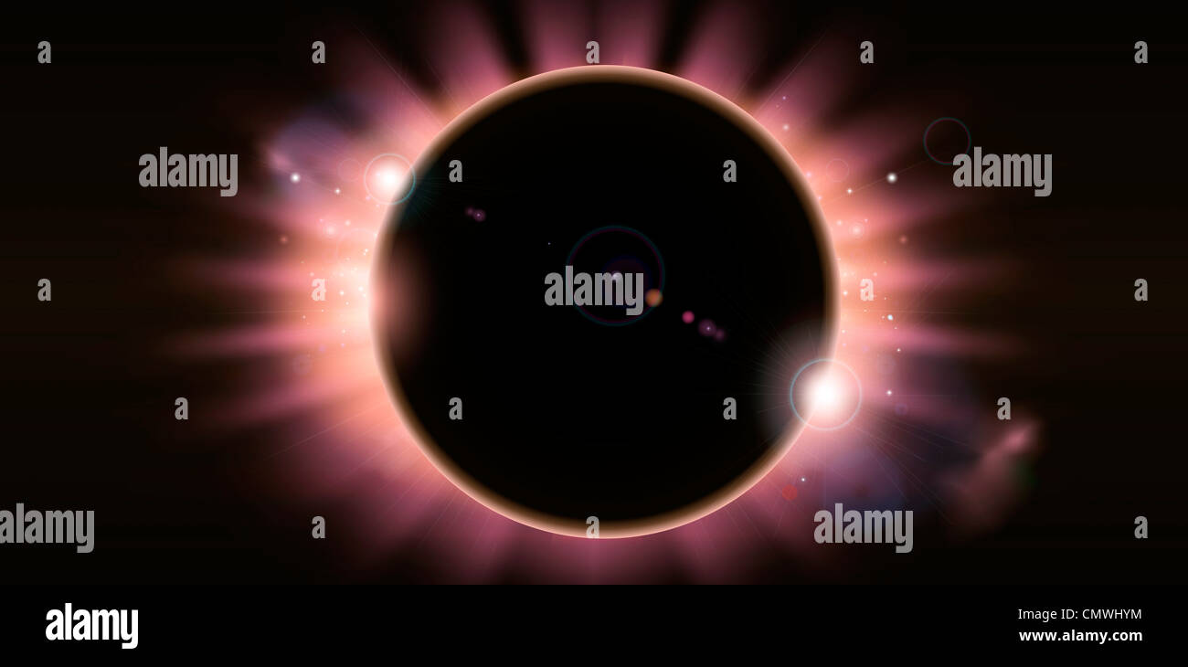 An outer space background illustration with a total eclipse Stock Photo ...