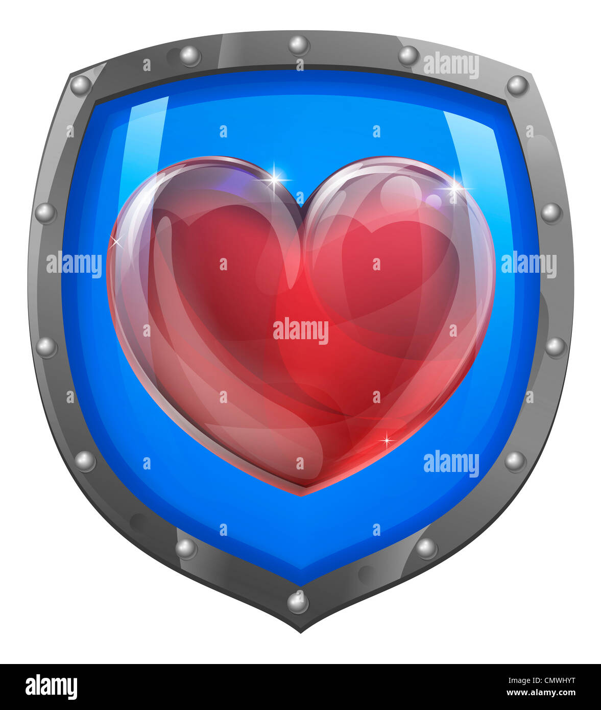 Conceptual illustration of a heart symbol on a shield icon. Could be an ...