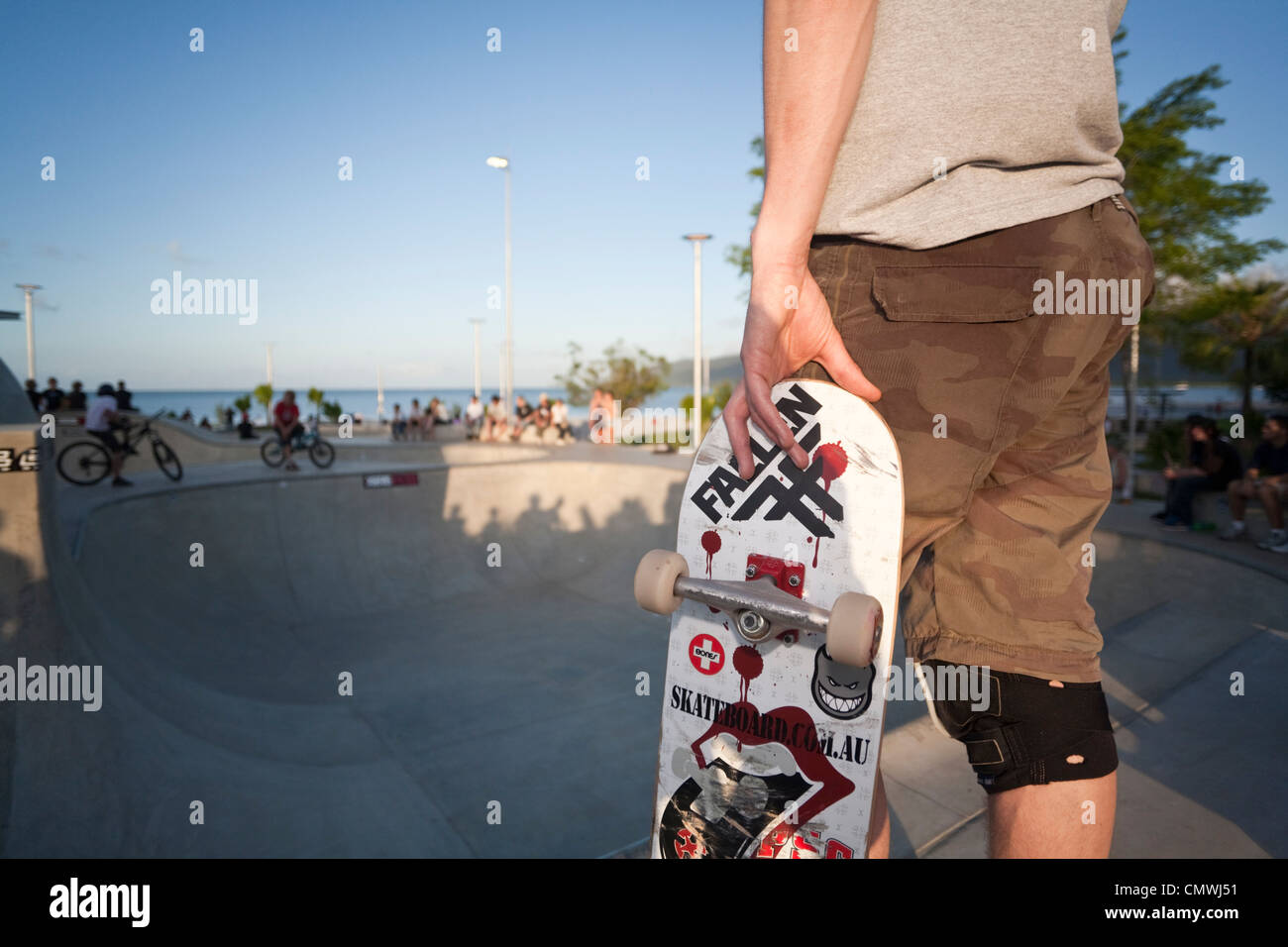 Skateboarder at urban skate park. Cairns, Queensland, Australia Stock ...