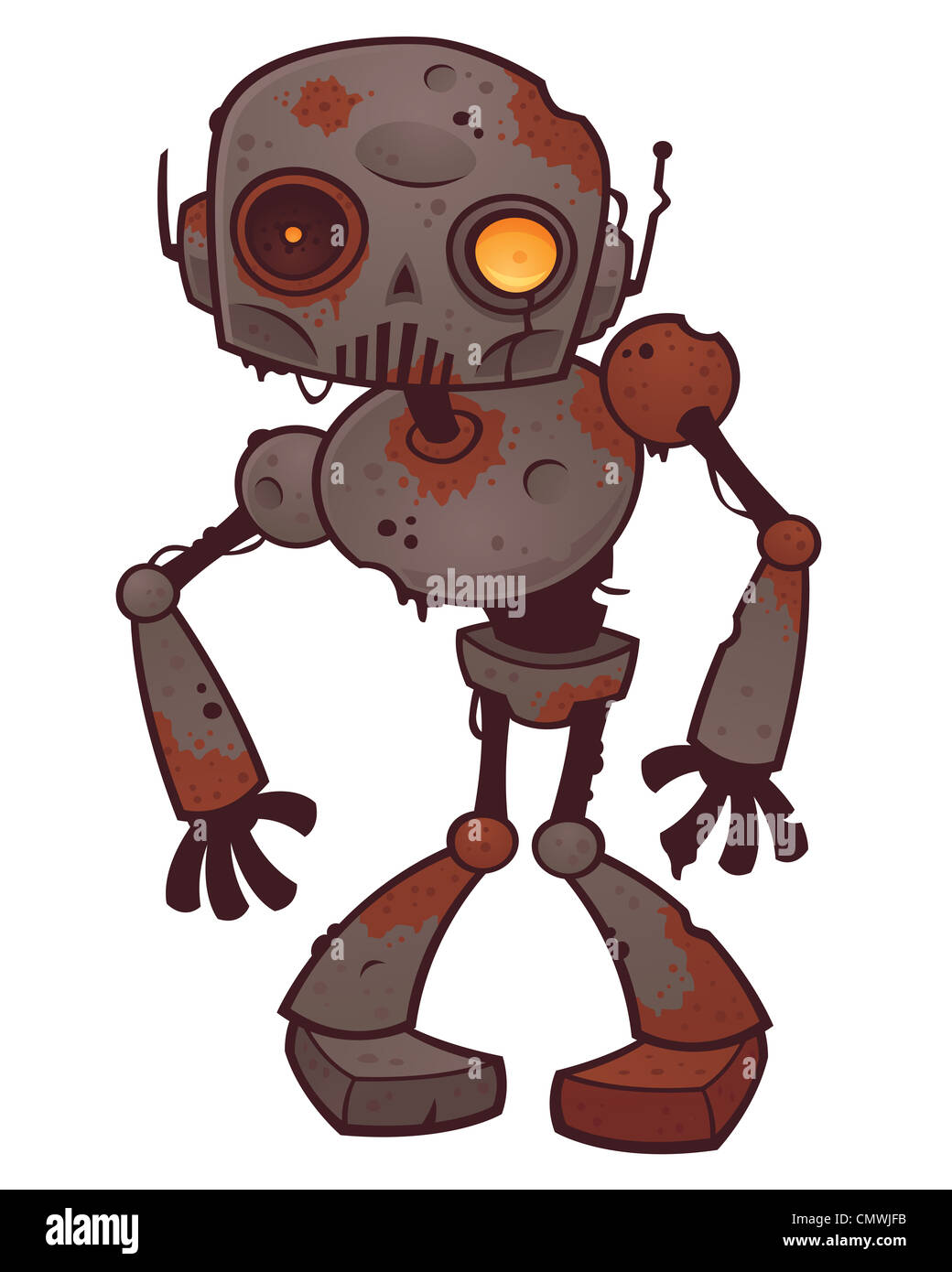 Vector cartoon illustration of a rusty zombie robot with orange eyes ...