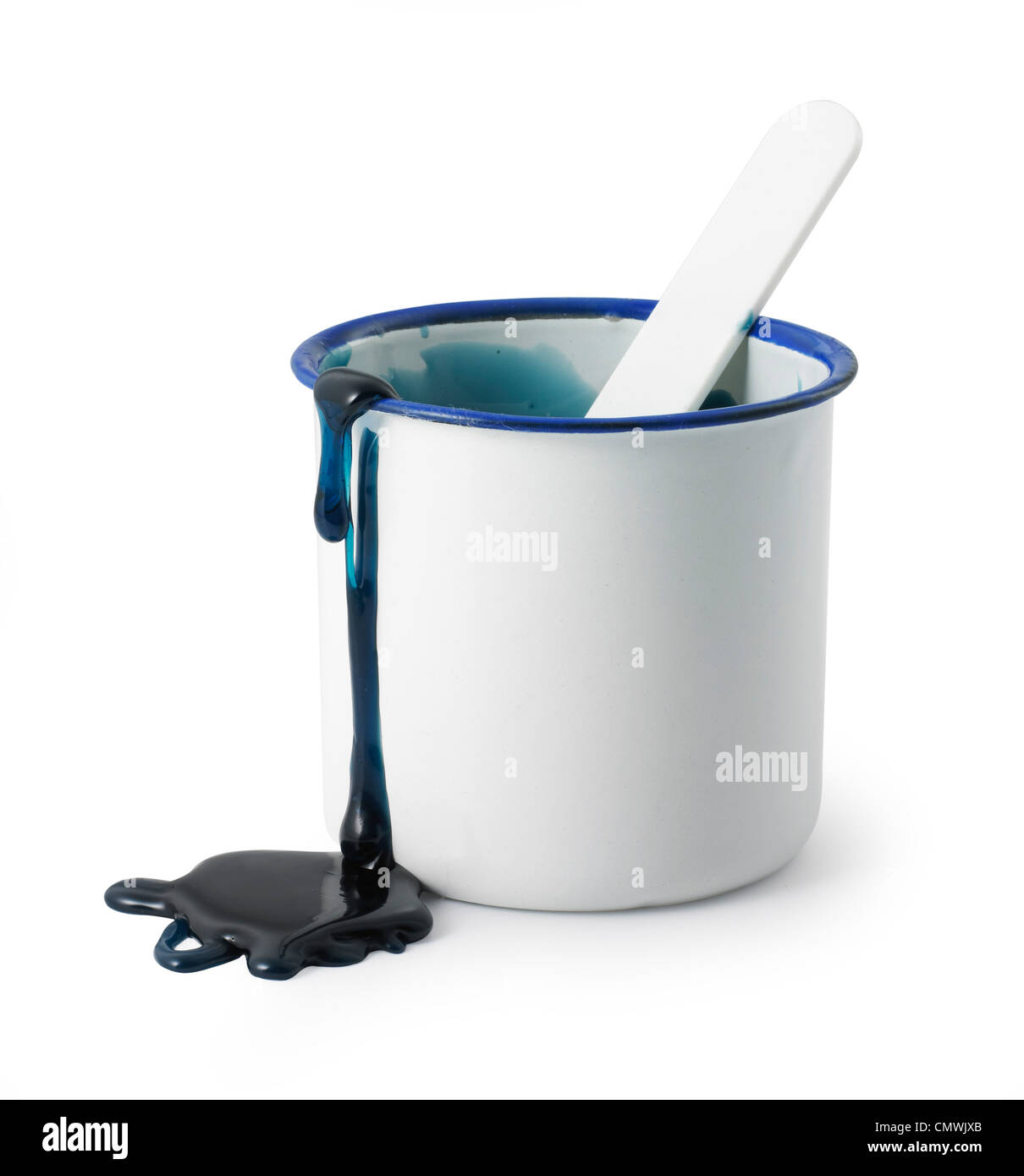 Paint pot with stirring stick Stock Photo - Alamy