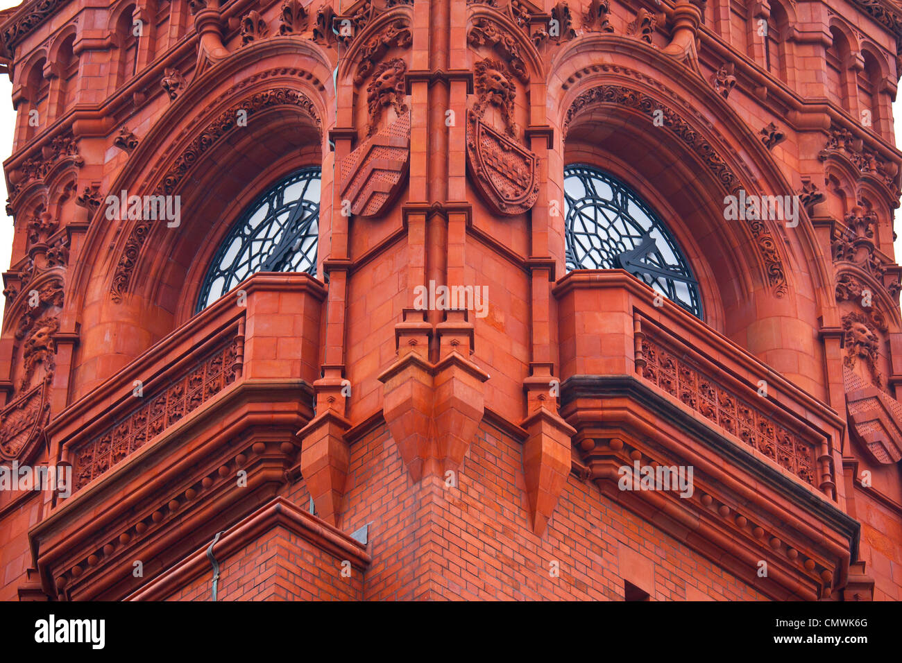 Close up image of pier head building Cardiff Bay, showing two faces of ...