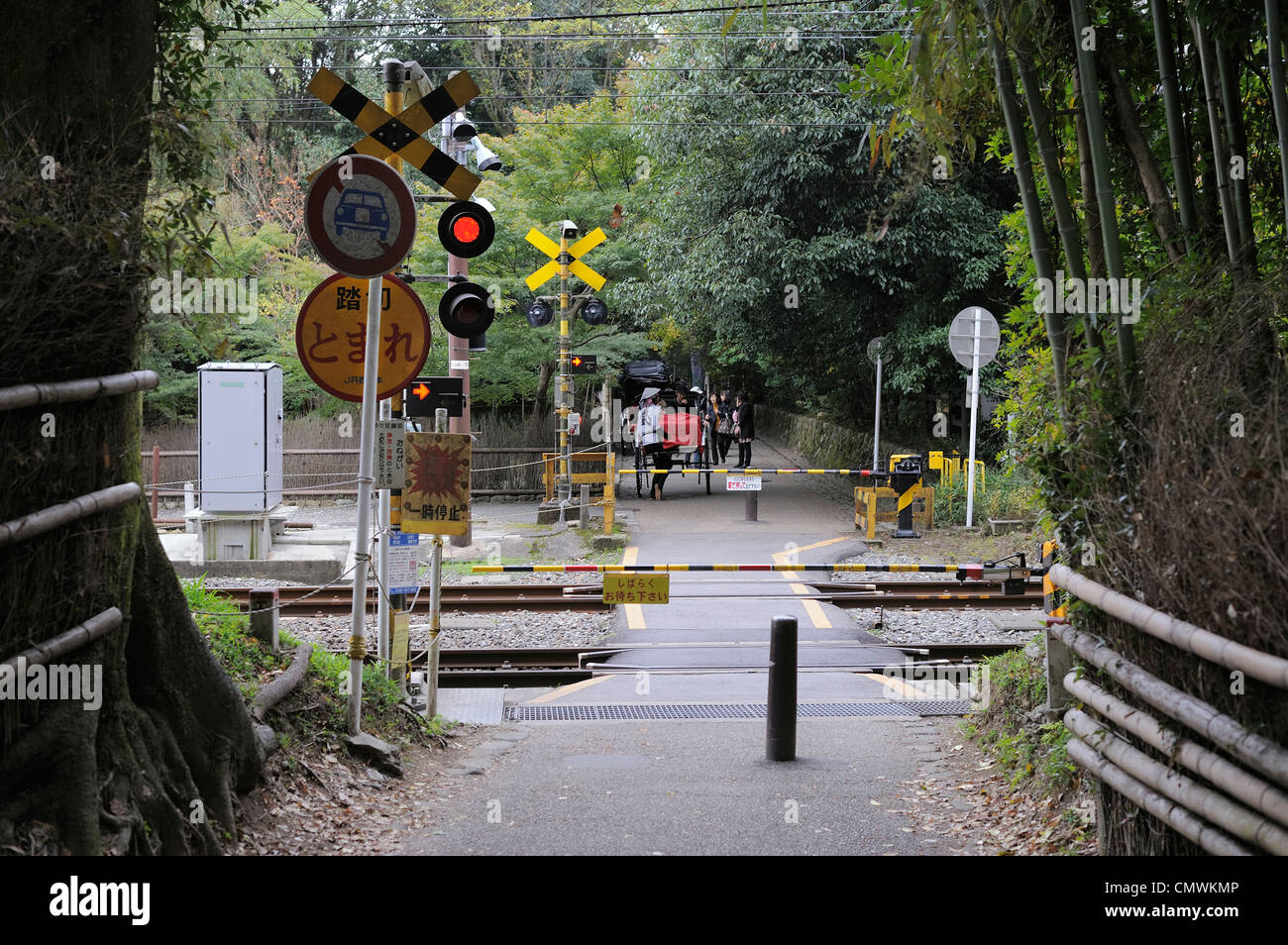 level crossing at bamboo forest in Arashiyama, Kyoto, Japan Stock Photo ...