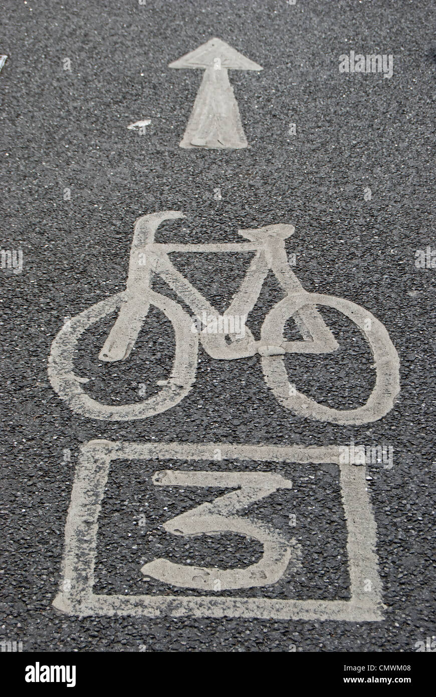 road markings indicating route three of the london cycle network in ...