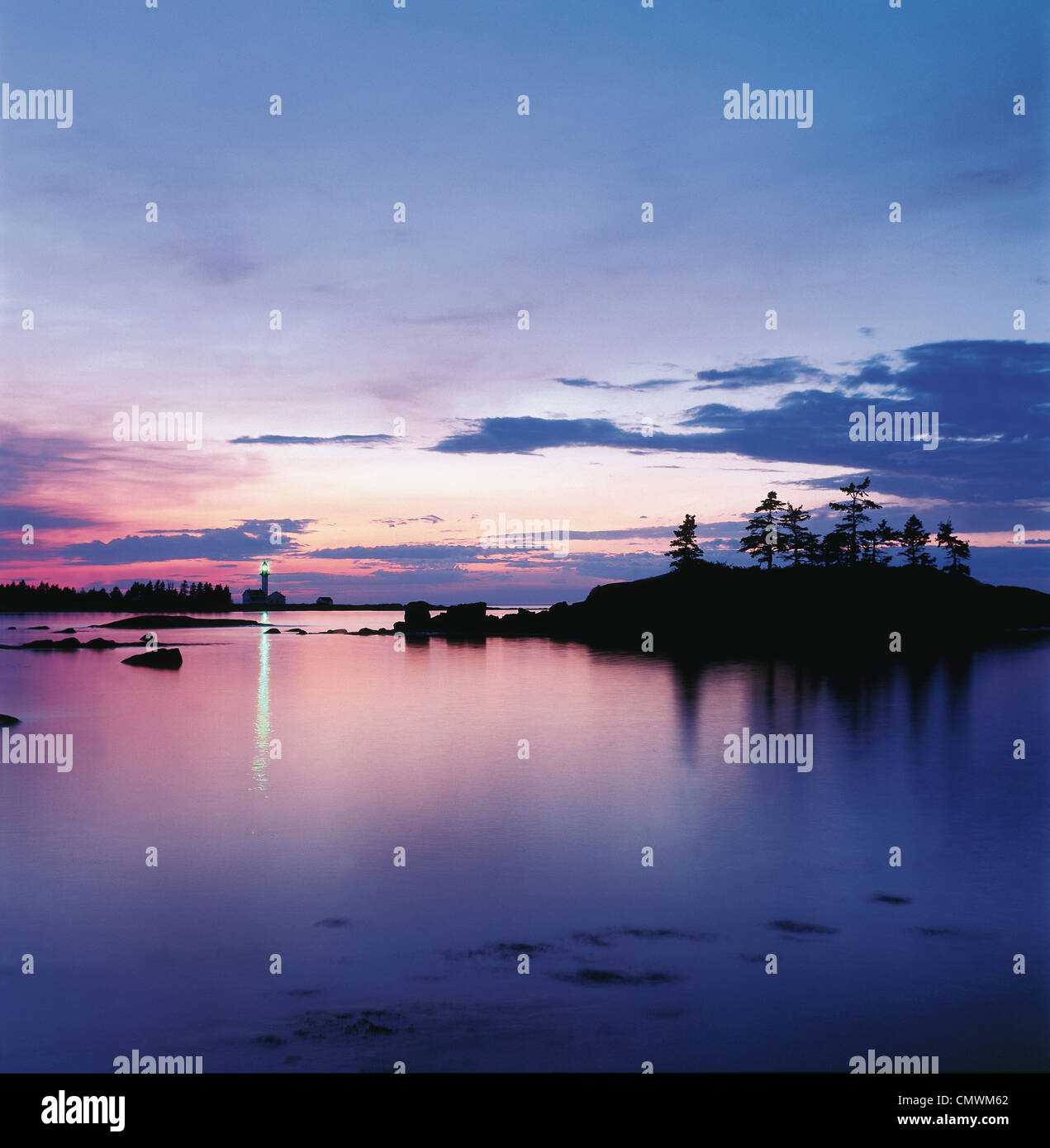 Lighthouse at Sunset, Metis sur Mer, Gaspe Coast, Quebec Stock Photo ...