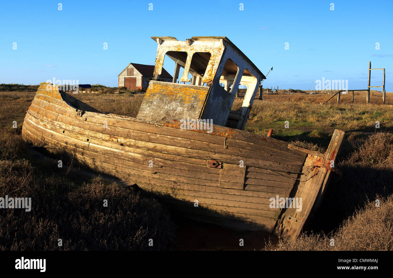 A small fishing boat at rest for the last time, East Anglia, UK Stock ...