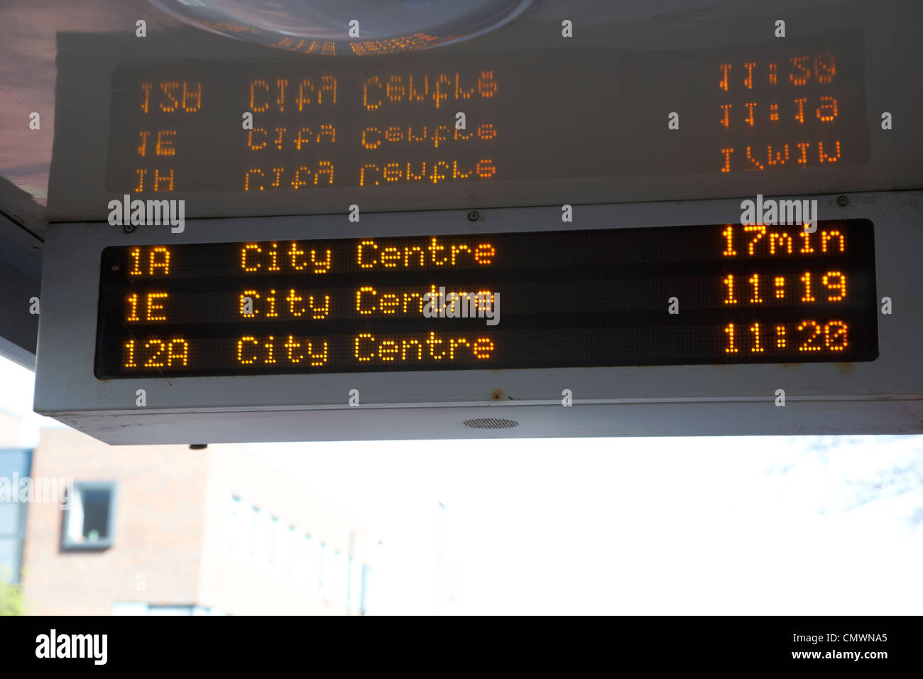 bus tracking system bustrak on a bus shelter stop in Belfast Northern ...