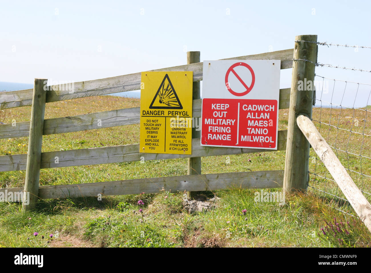 Military Firing range warning Castle Martin Pembrokeshire Wales UK ...